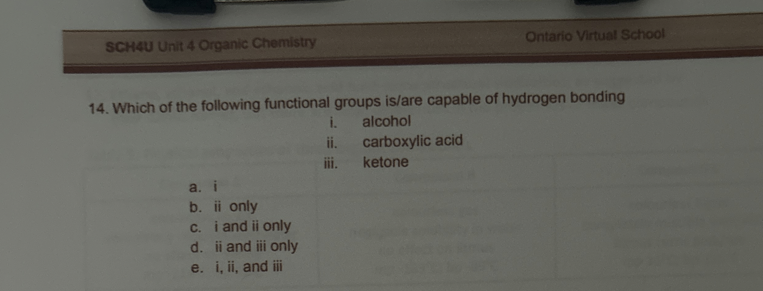 Solved SCH4U Unit 4 ﻿Organic ChemistryOntario Virtual | Chegg.com