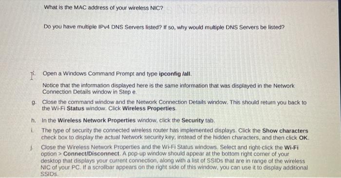 Solved Objectives Part 1: Identify and Work with PC NICS | Chegg.com