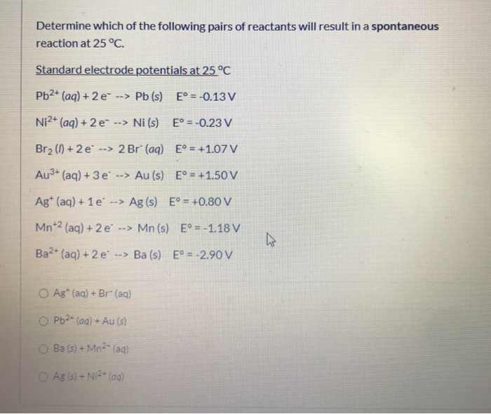 Solved Determine which of the following pairs of reactants | Chegg.com
