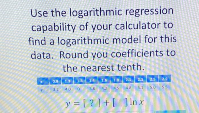 Solved Use the logarithmic regression capability of your | Chegg.com