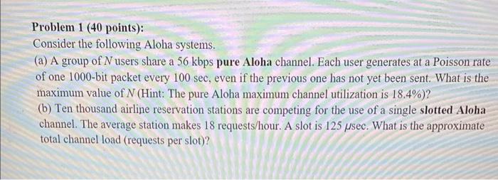 Problem 1 (40 points): Consider the following Aloha | Chegg.com