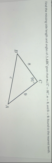 Solved Find the missing side length and angles of ????ABC | Chegg.com
