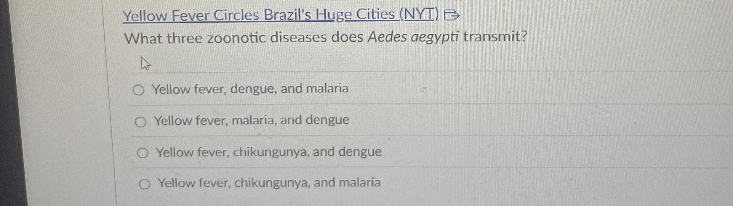 Solved Yellow Fever Circles Brazil's Huge Cities (NYT)What | Chegg.com