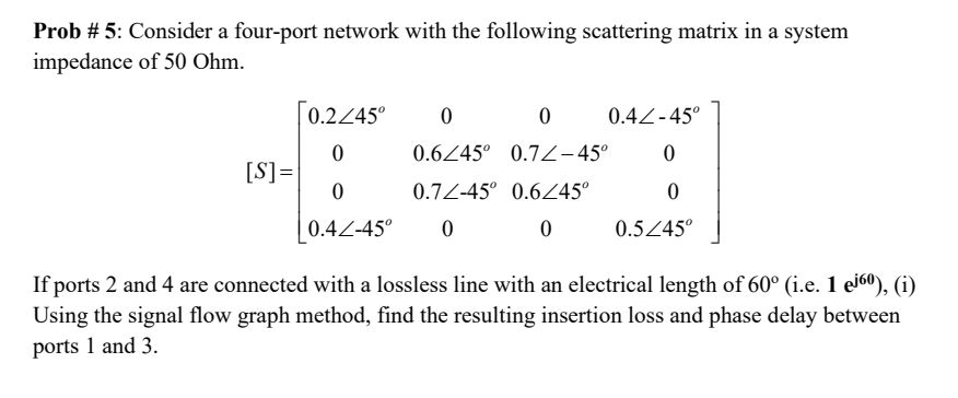 Solved Prob # 5: Consider a four-port network with the | Chegg.com