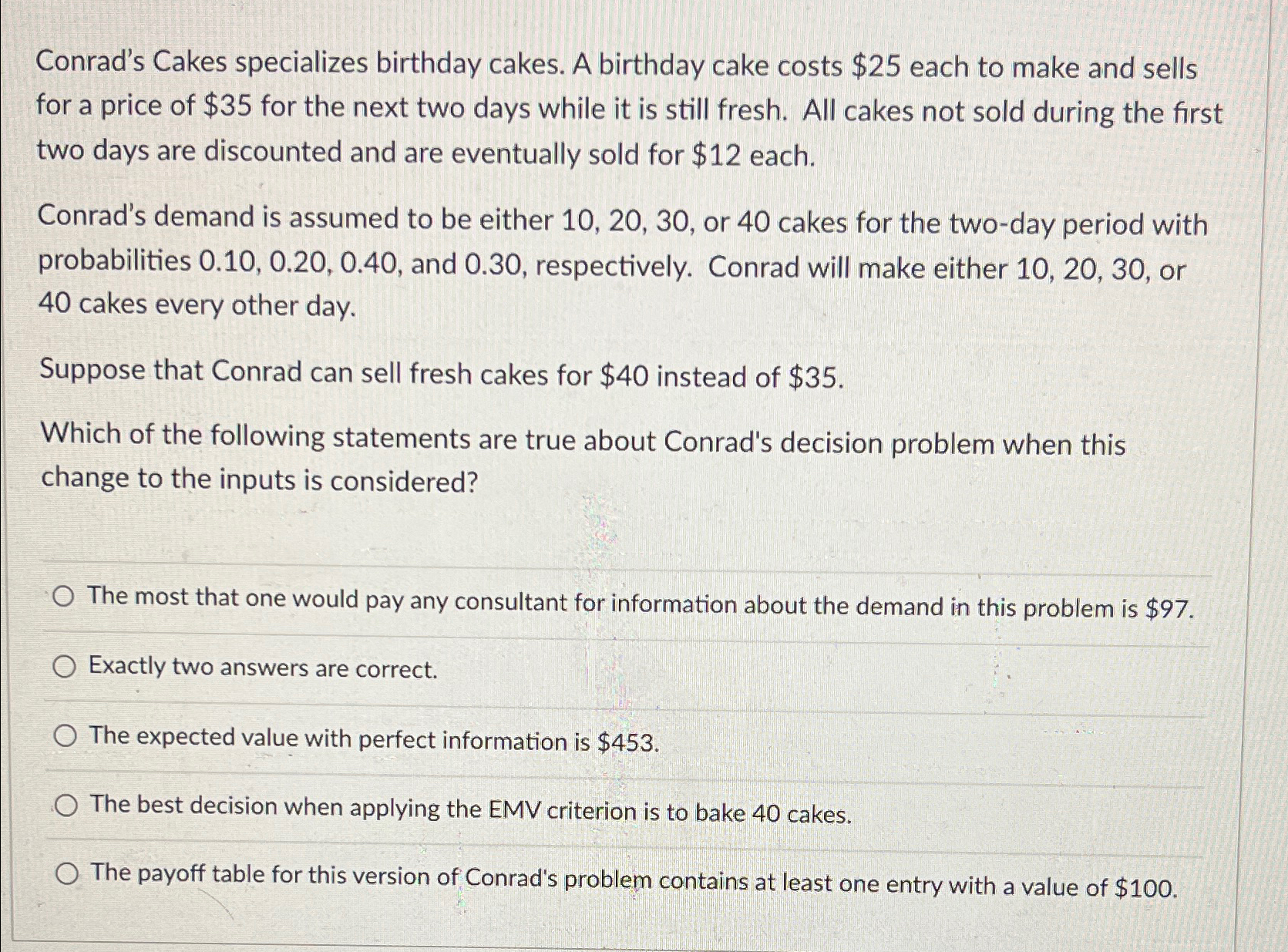 Conrad's Cakes specializes birthday cakes. A birthday | Chegg.com