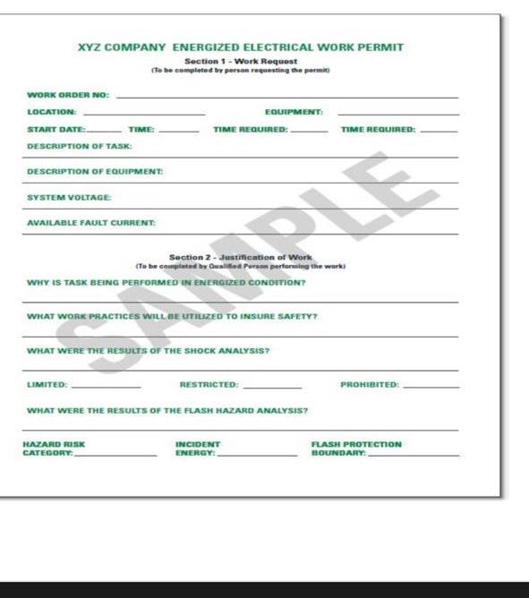 XYZ COMPANY ENERGIZED ELECTRICAL WORK PERMIT Section | Chegg.com