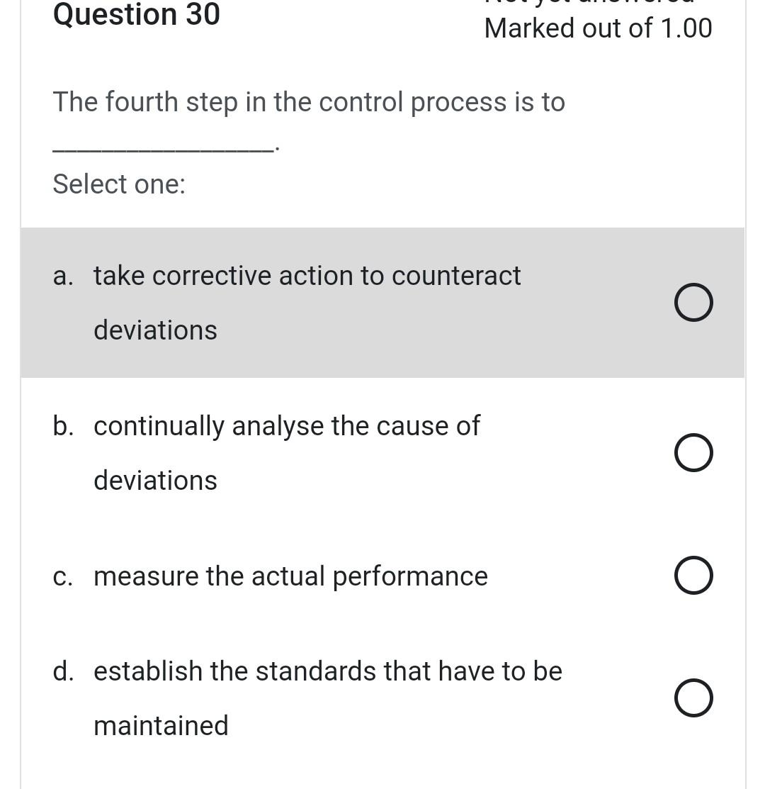 Solved Marked out of 1.00 The fourth step in the control | Chegg.com