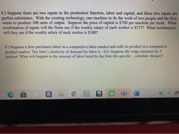 Solved 8.) Suppose there are two inputs in the production | Chegg.com