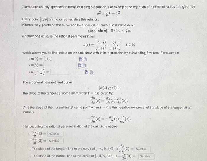 Solved Curves are usually specified in terms of a single | Chegg.com