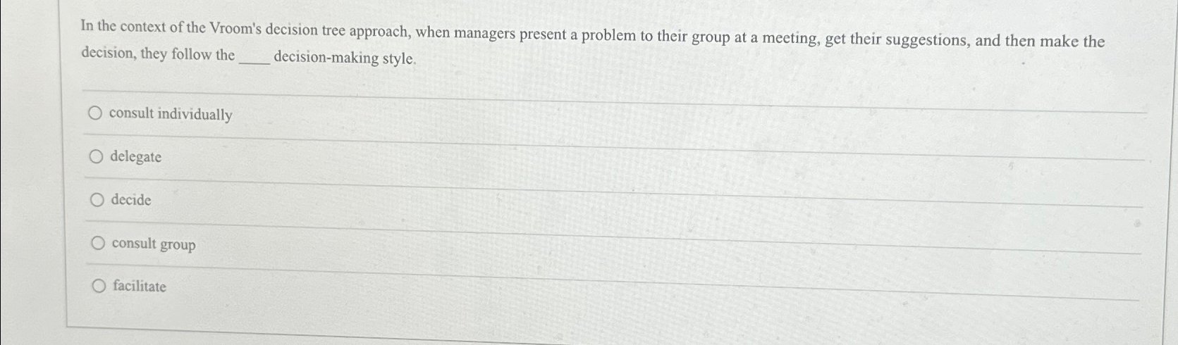 Solved In the context of the Vroom's decision tree approach, | Chegg.com