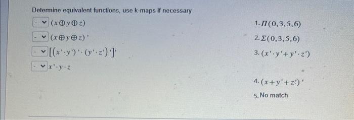 Solved Determine equivalent functions, use k-maps if | Chegg.com