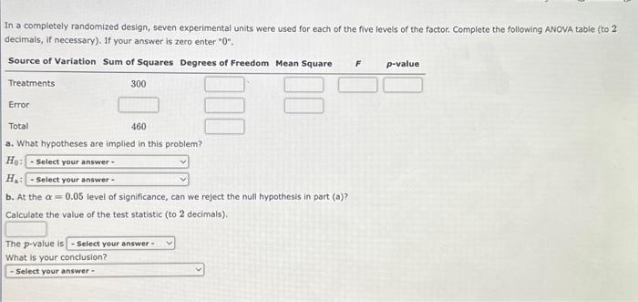 Solved In A Completely Randomized Design Seven Experimental 6729