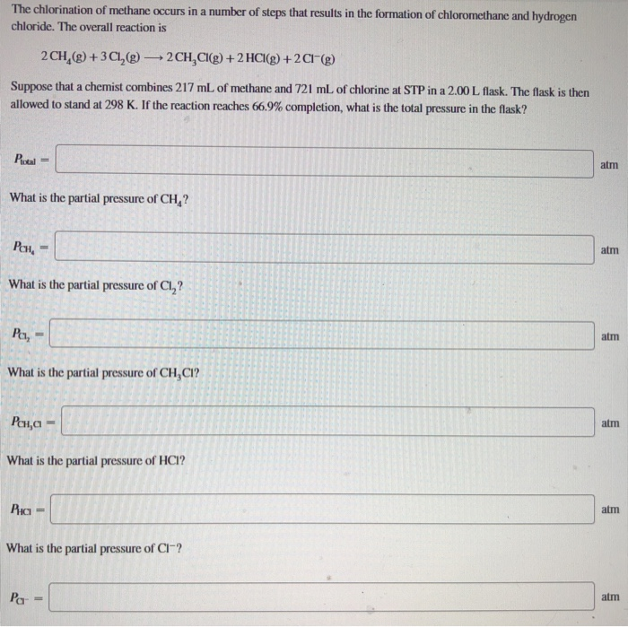Solved The chlorination of methane occurs in a number of | Chegg.com