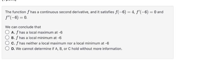 Solved The function f has a continuous second derivative, | Chegg.com