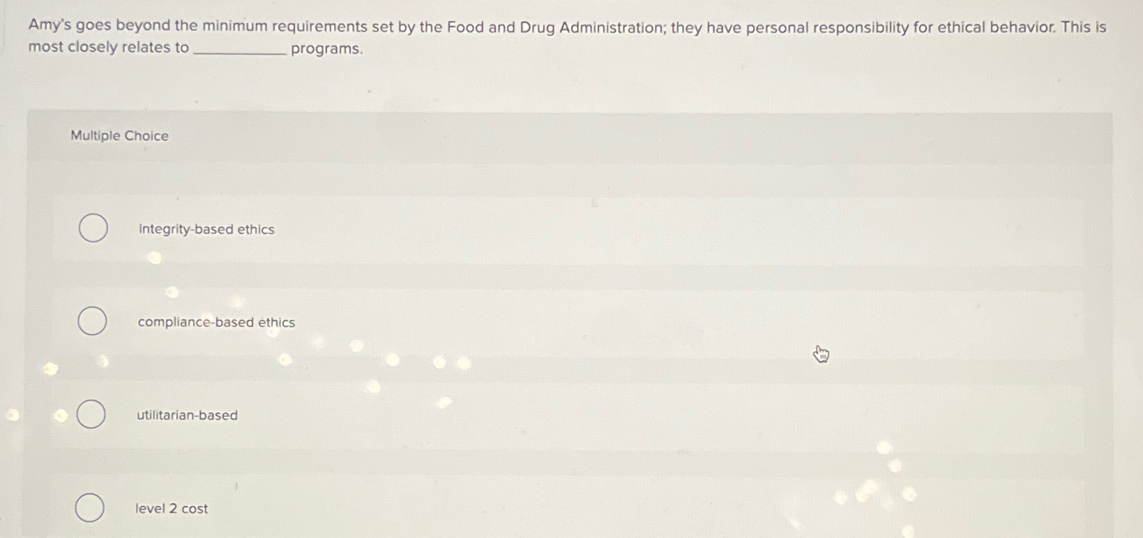 Solved Amy's goes beyond the minimum requirements set by the | Chegg.com