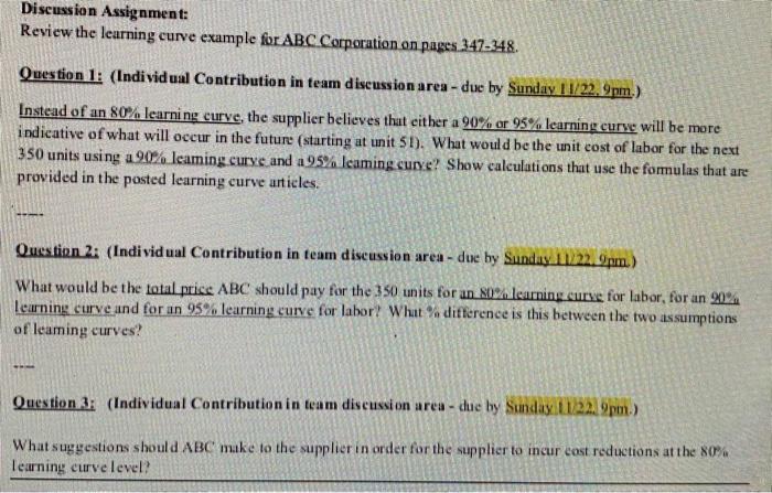 Solved Discussion Assignment: Review the learning curve | Chegg.com