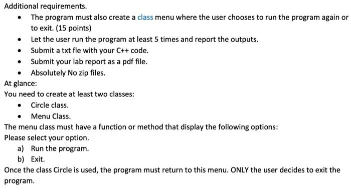 Solved Circle Class Write a circle class that has the | Chegg.com