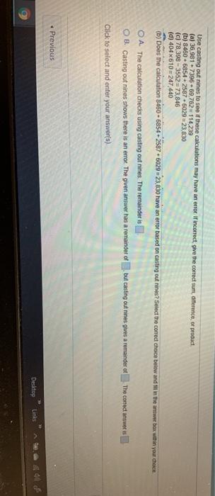 Solved Use casting out nines to see if these calculations | Chegg.com