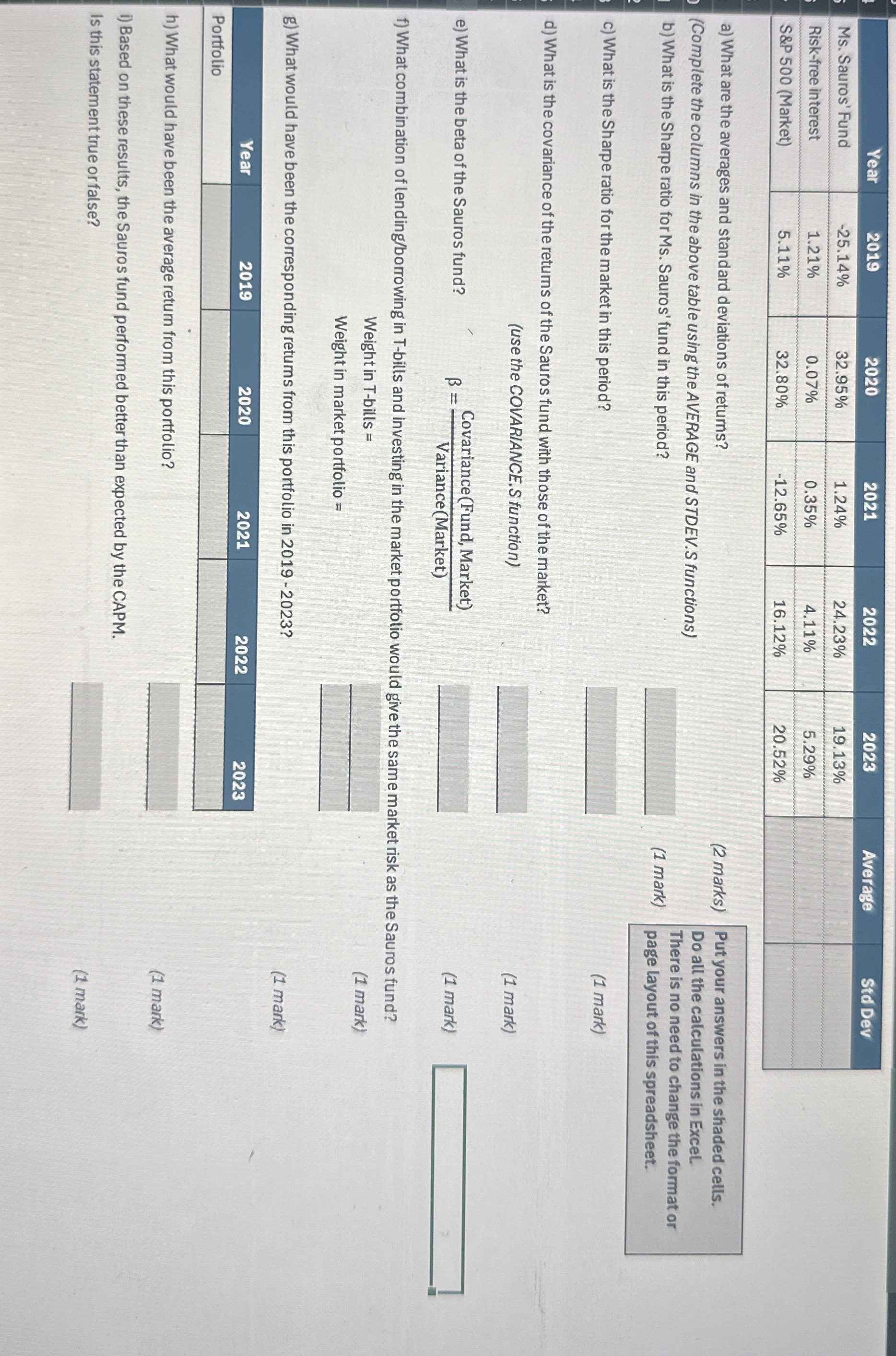 Solved \table[[Year,2019,2020,2021,2022,2023,Average,Std | Chegg.com