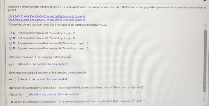 Solved Suppose a simple random sample of size n=75 is | Chegg.com