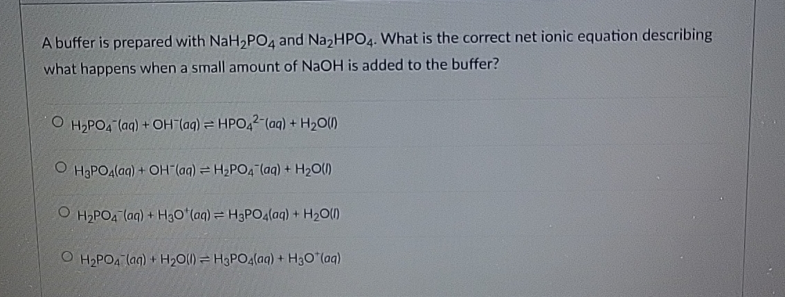 Solved A buffer is prepared with NaH2PO4 ﻿and Na2HPO4. ﻿What | Chegg.com