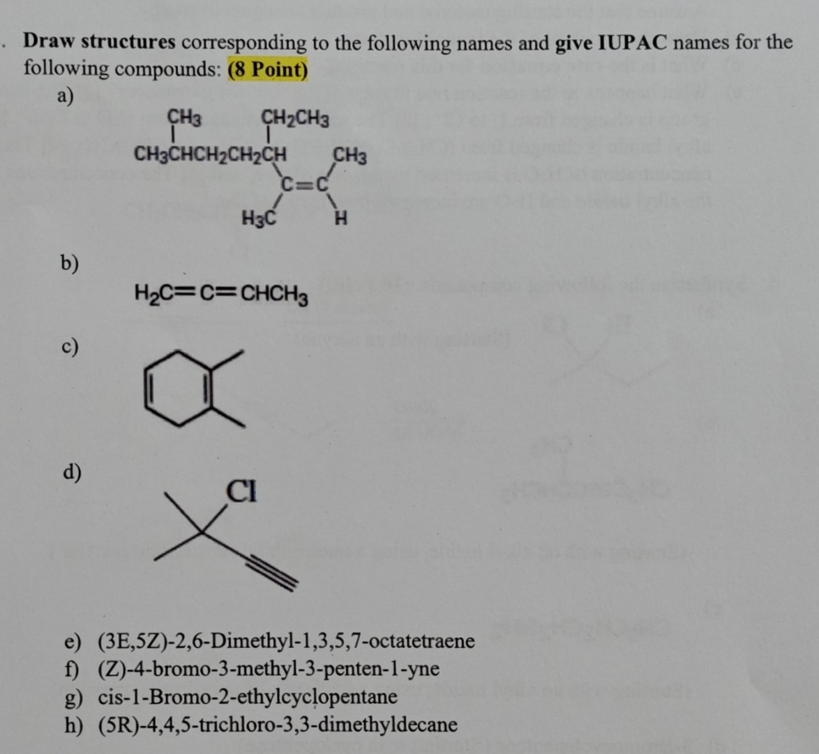 Solved Draw structures corresponding to the following names | Chegg.com