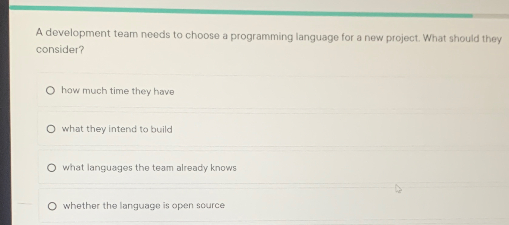 Solved A development team needs to choose a programming | Chegg.com