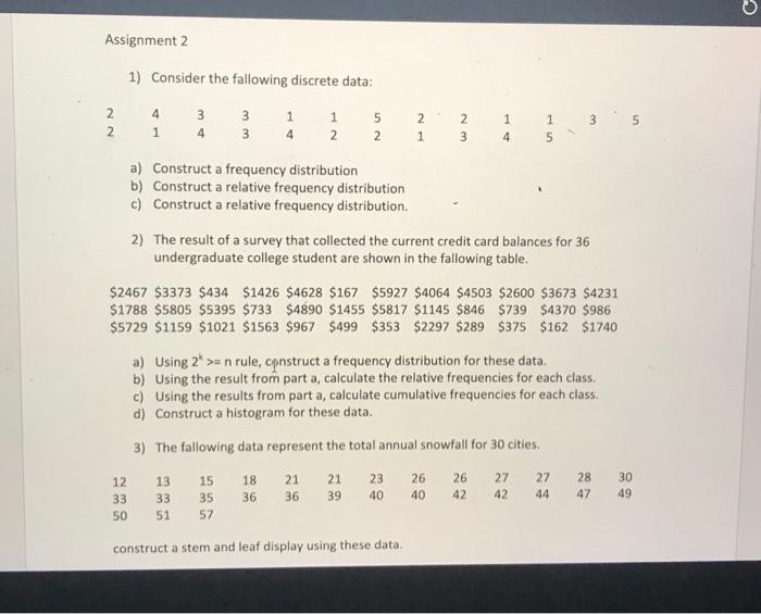 Solved 1) Consider the fallowing discrete data: a) Construct | Chegg.com