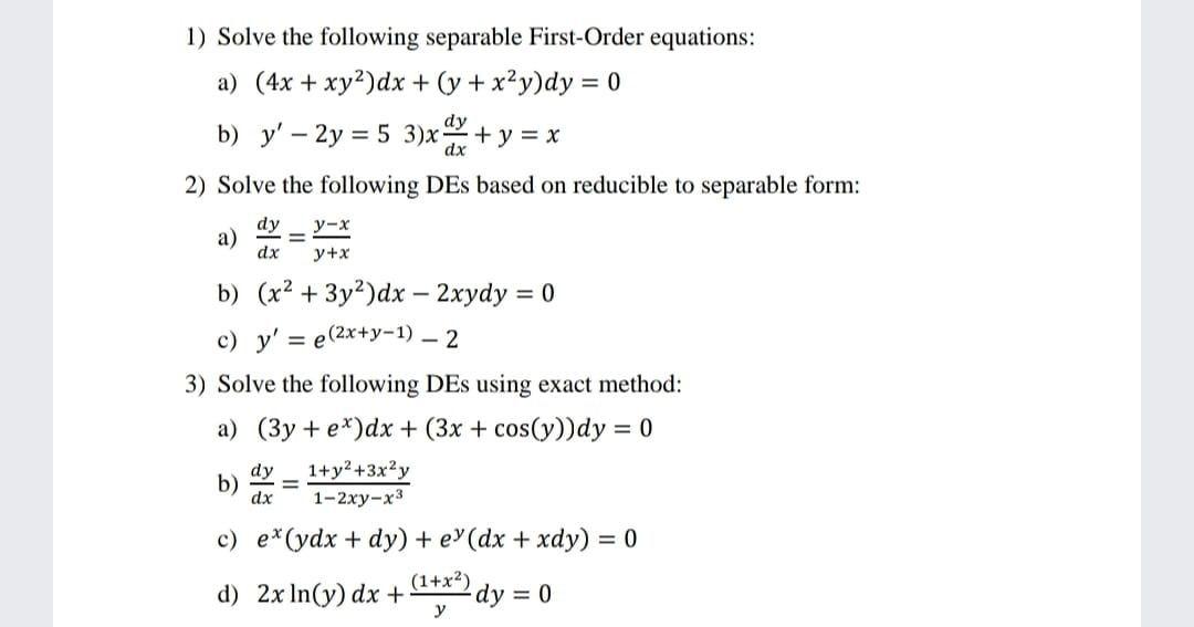 Solved 1 Solve The Following Separable First Order