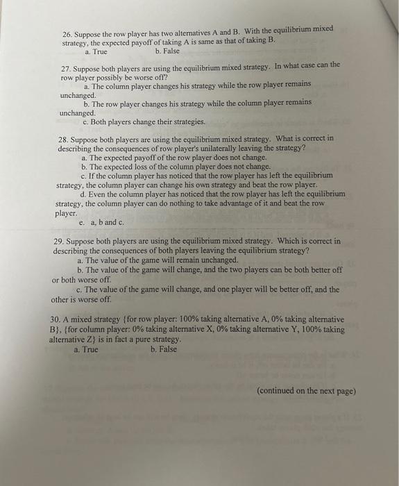 Solved 1. In the game theory, the row player and the column | Chegg.com