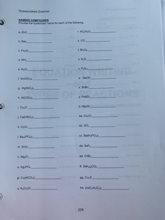 Solved Nomenclature Exercise NAMING COMPOUNDS Provide the | Chegg.com