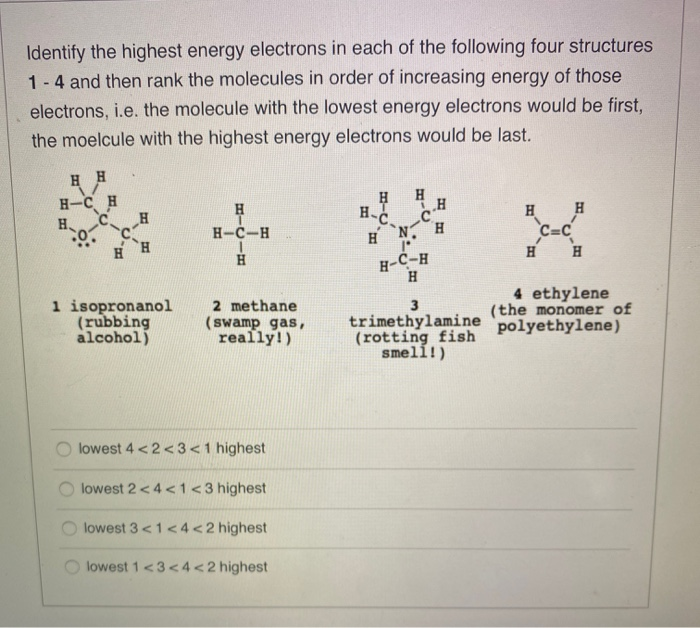 Solved Identify the highest energy electrons in each of the | Chegg.com