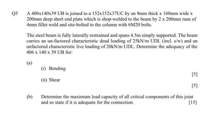 Solved A 406×140×39 UB is joined to a 152×152×37UC by an 8 | Chegg.com