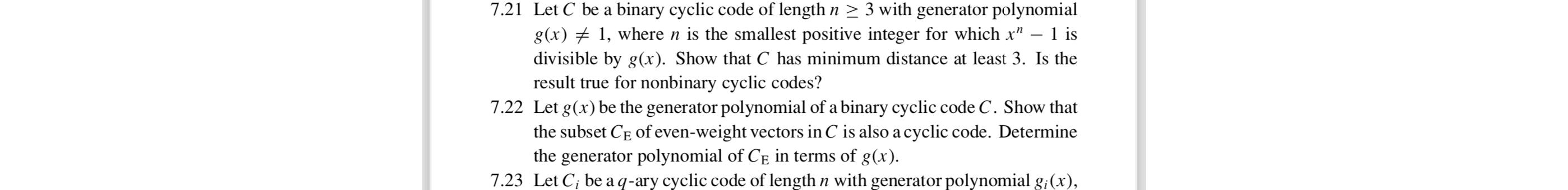 Solved 721 ﻿let C ﻿be A Binary Cyclic Code Of Length N≥3 