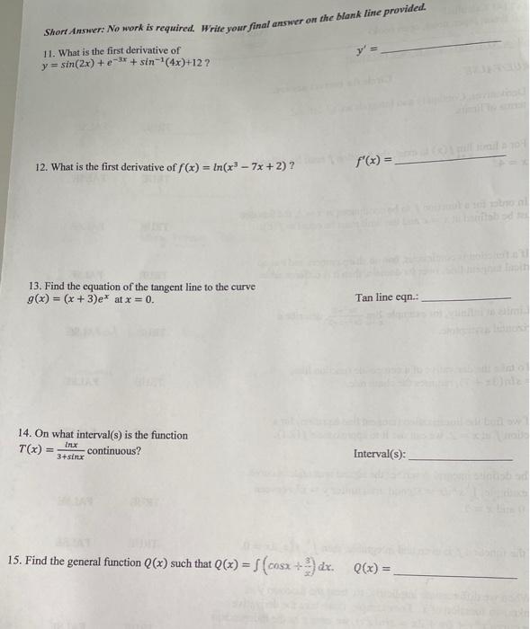 Solved Short Answer: No work is required. Write your final | Chegg.com