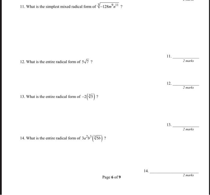 Solved 11. What is the simplest mixed radical form of | Chegg.com
