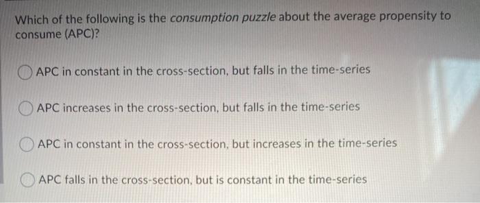 Solved Which of the following is the consumption puzzle | Chegg.com