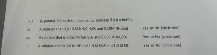 Solved .10 (6 points) For each solution below, indicate if | Chegg.com