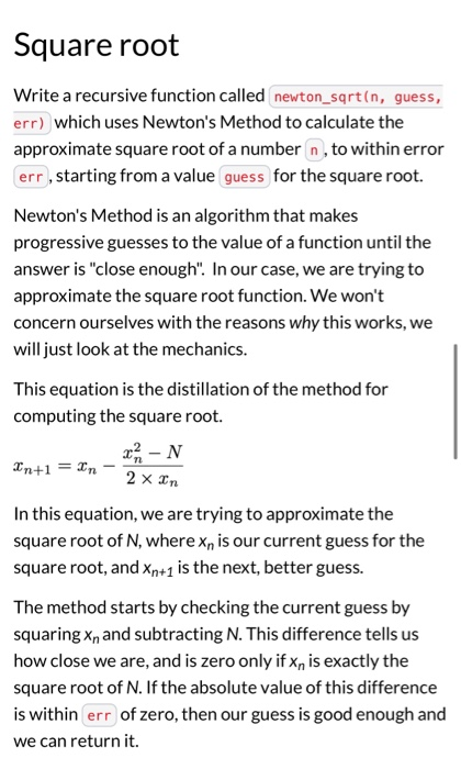 Square root Write a recursive function called | Chegg.com