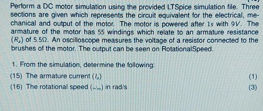 Perform a DC motor simulation using the provided | Chegg.com