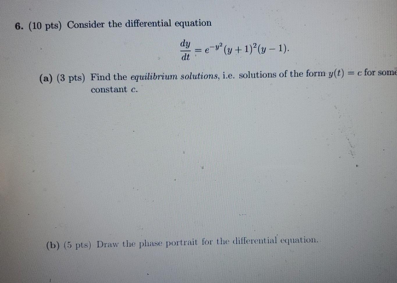 Solved 6. (10 pts) Consider the differential equation dy dt | Chegg.com