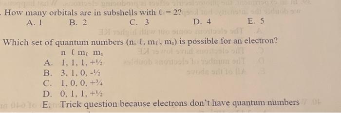 Solved How many orbitals are in subshells with ℓ=2 ? A. 1 B. | Chegg.com