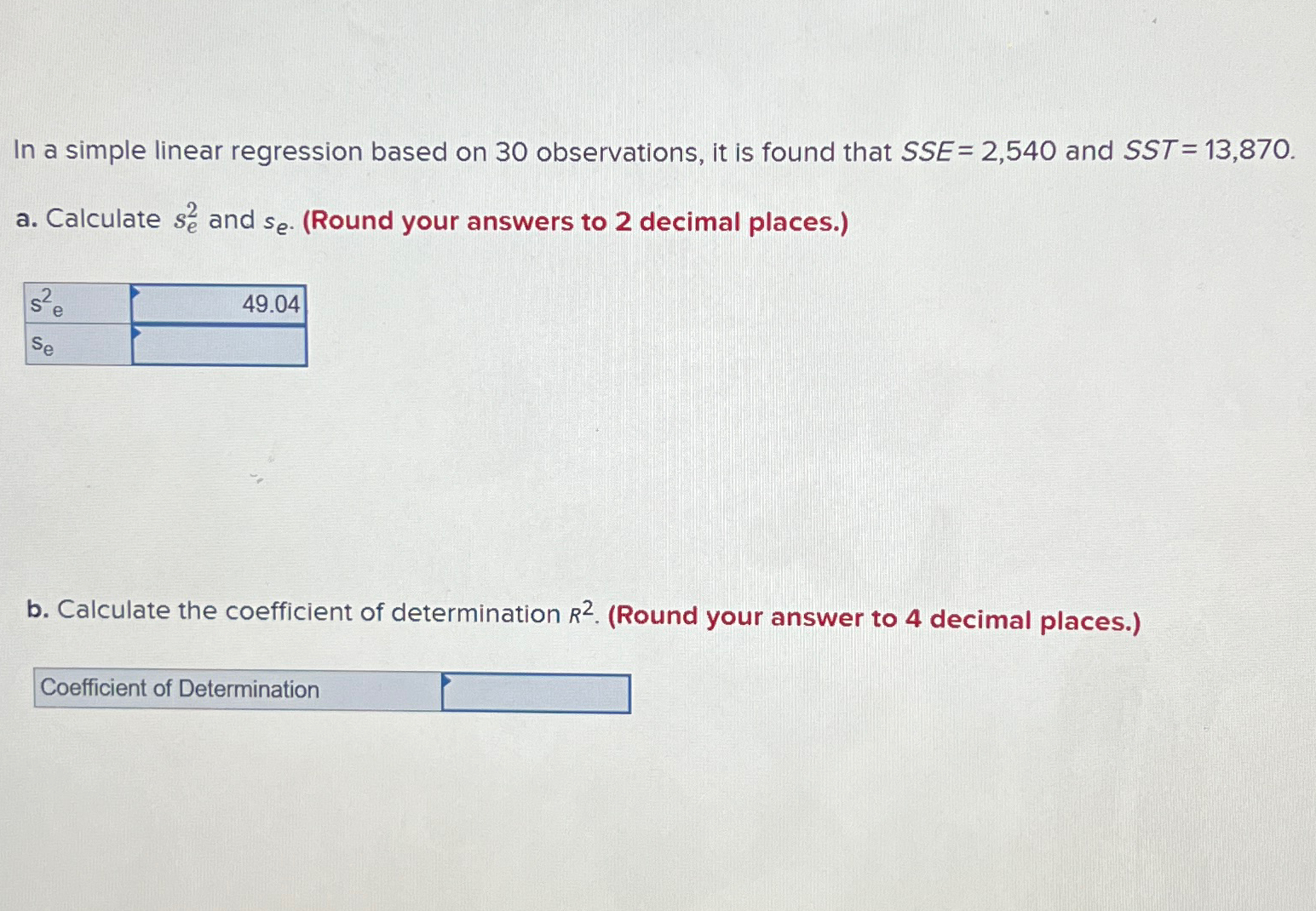 Solved In a simple linear regression based on 30 | Chegg.com