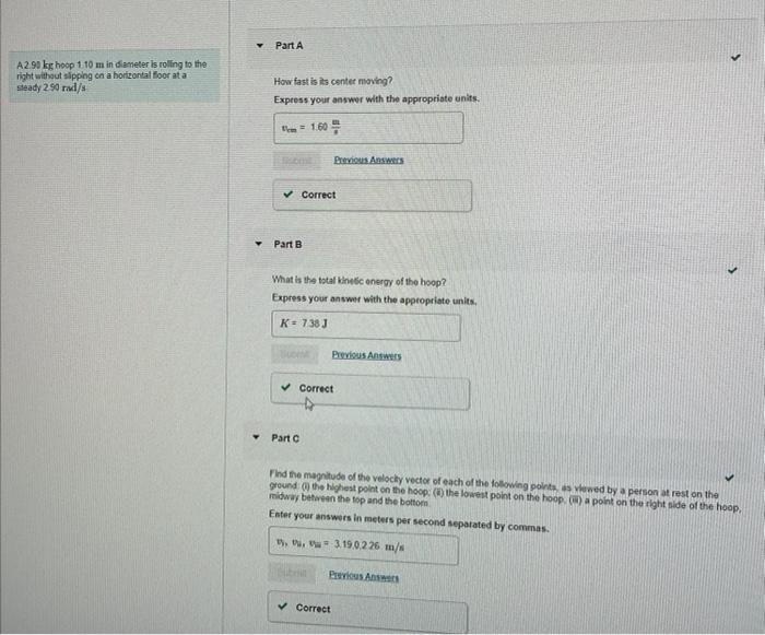 Solved A2.95 kg hoop 1.10 m in diameter is rolling to the | Chegg.com