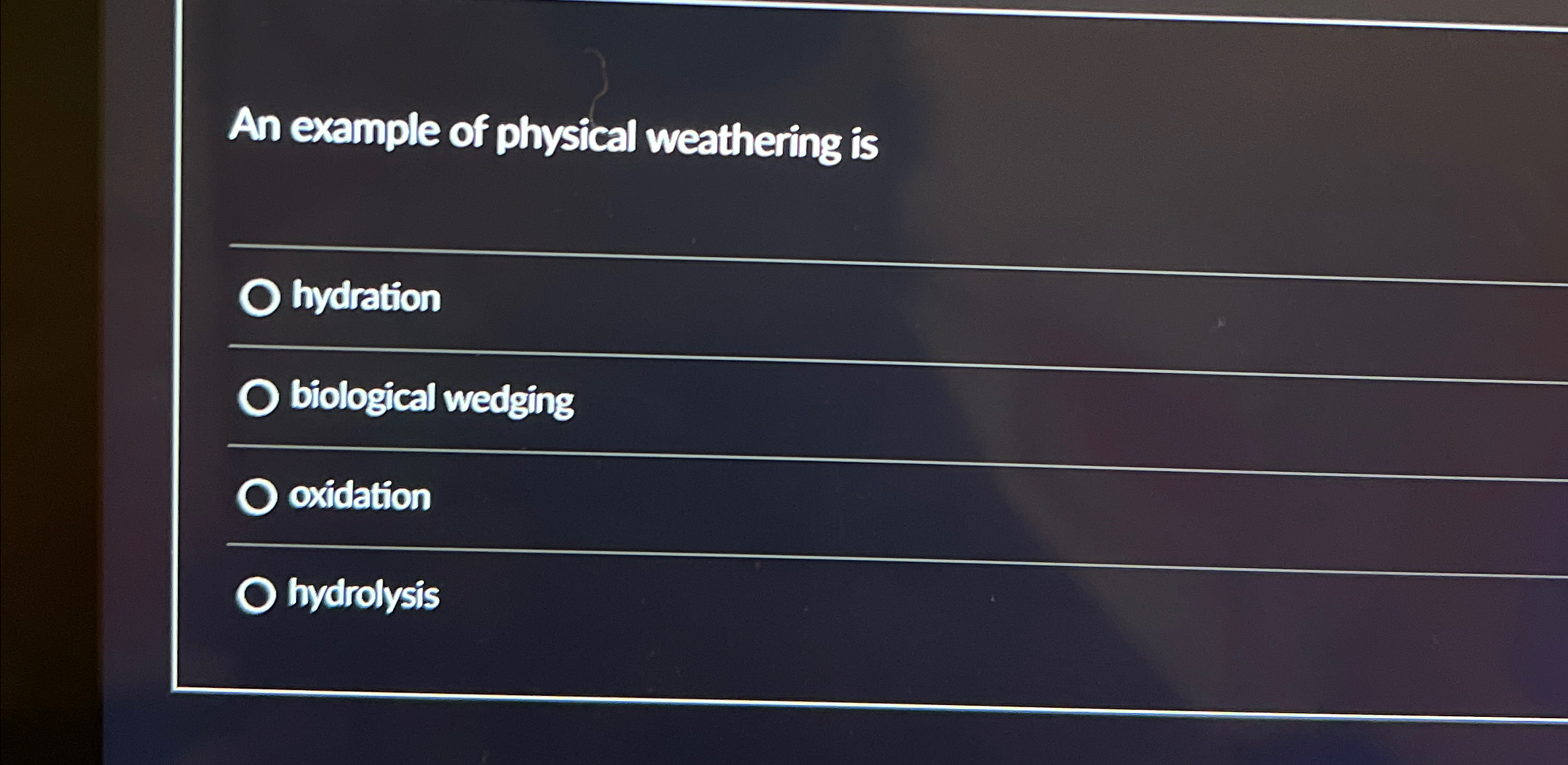 Solved An example of physical weathering | Chegg.com