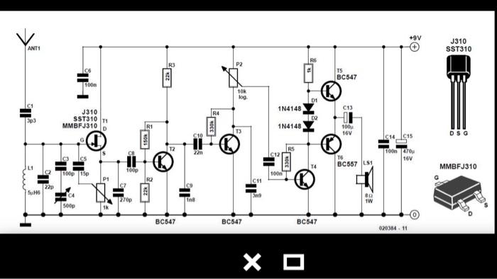 Solved +9V ANT1 J310 SST310 RS P2 228 T5 BC547 Toon 10K log | Chegg.com