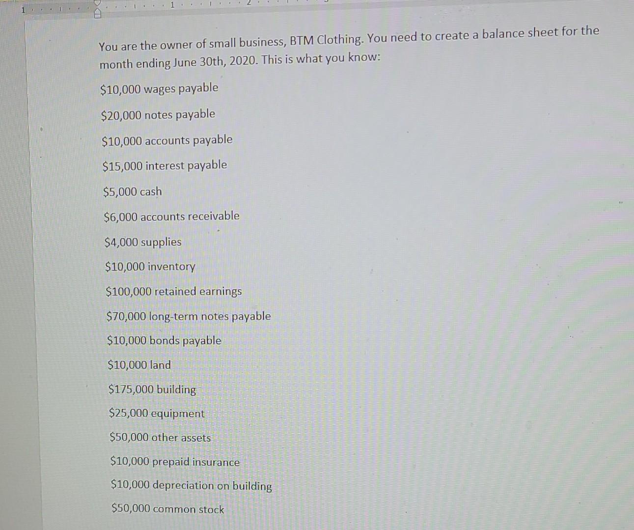 Solved Create a Blance sheet for the month ending June 30th | Chegg.com