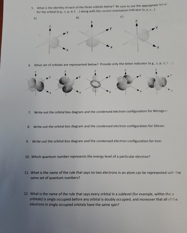 Solved 5. What is the identity of each of the three orbitals | Chegg.com