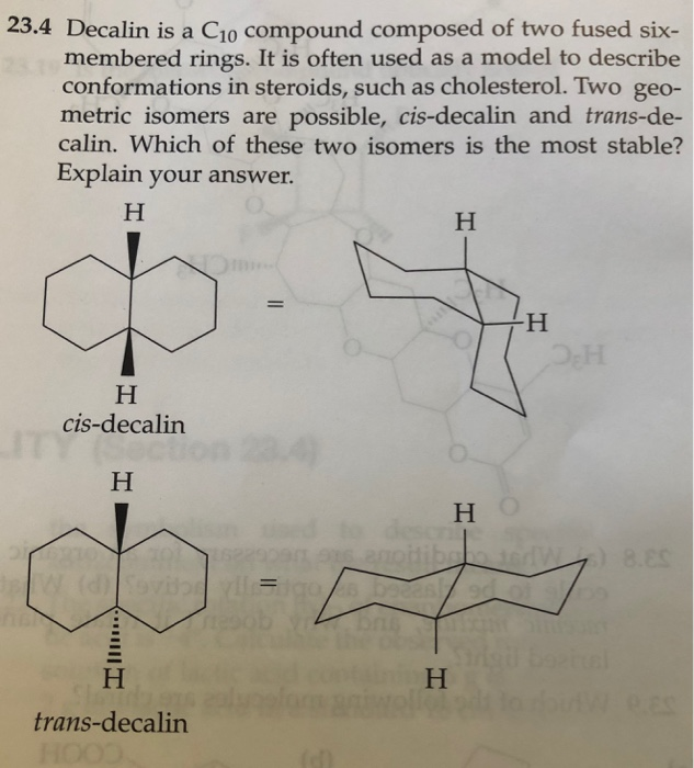 Solved 23.4 Decalin is a C10 compound composed of two fused | Chegg.com