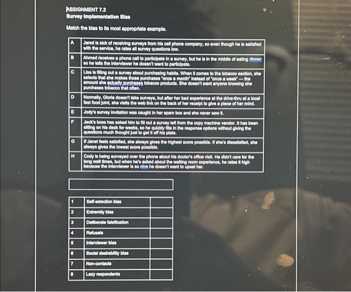 ASSIGNMENT 7.2 Survey Implementation Blas Match the | Chegg.com